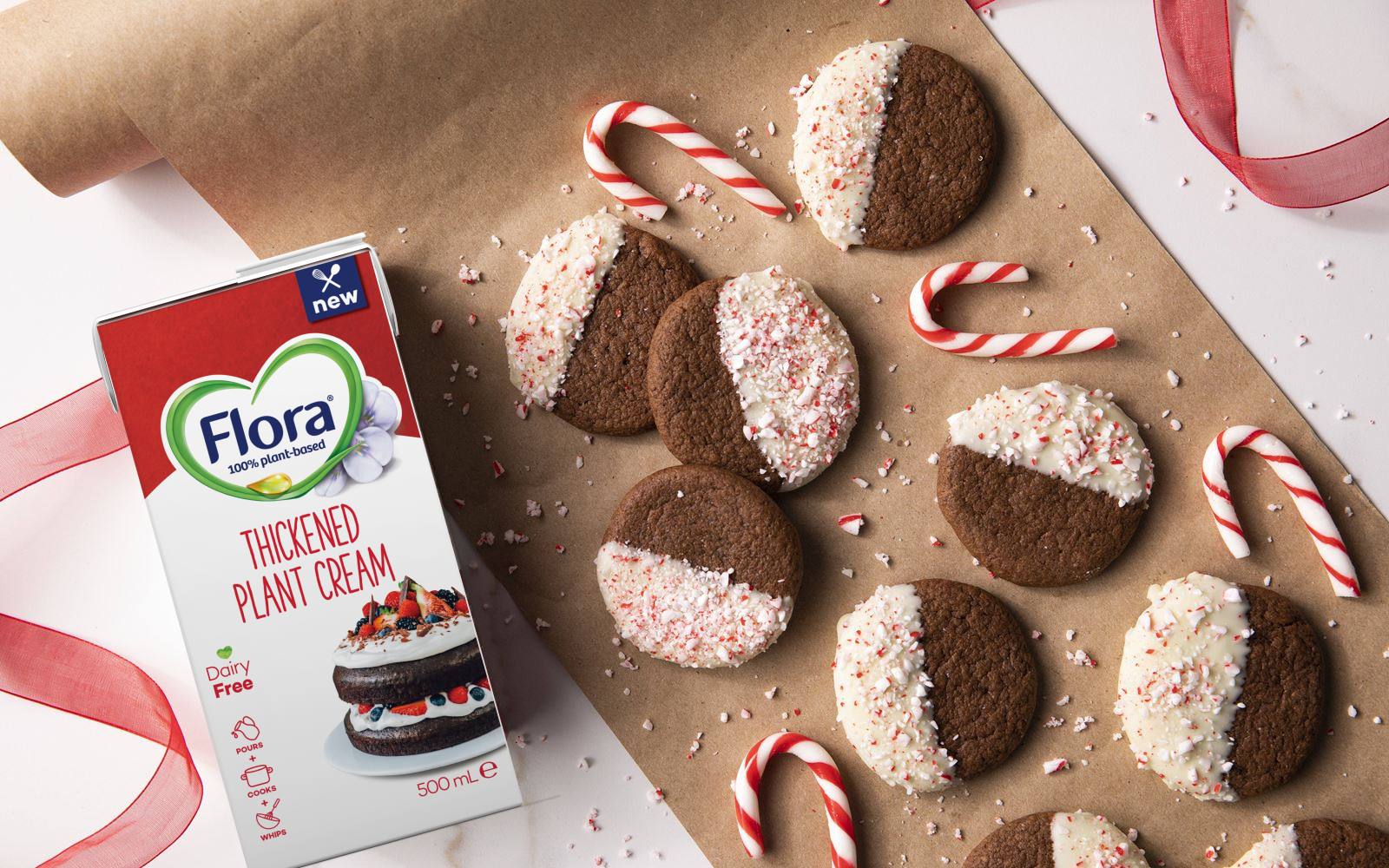 Dairy Free Candy Cane Dipped Box Cake Mix Cookies| Flora