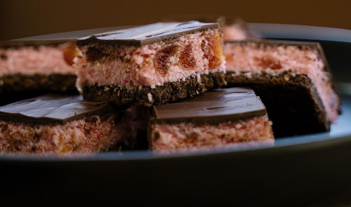 Chocolate cherry and coconut slice